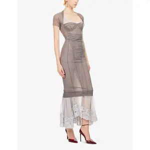 DILARA FINDIKOGLU Short Sleeve Sweetheart Neck Maxi Dress