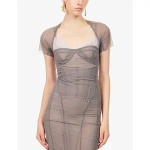 DILARA FINDIKOGLU Short Sleeve Sweetheart Neck Maxi Dress