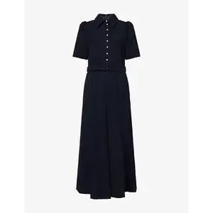 ME+EM Wide-leg Textured Woven Jumpsuit - Navy