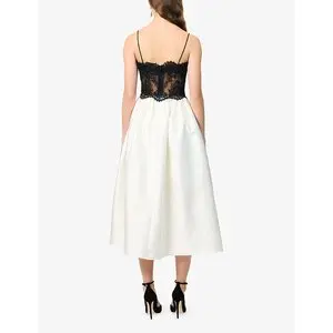 SELF-PORTRAIT Lace-bodice Flared-skirt Taffeta Midi Dress