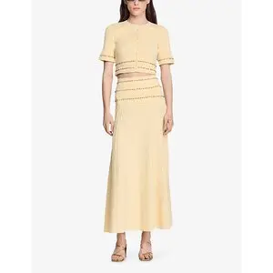 Sandro Beaded High-rise Knitted Maxi Skirt