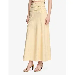 Sandro Beaded High-rise Knitted Maxi Skirt