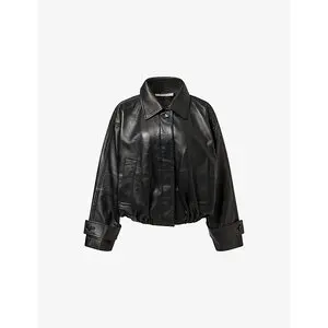 ROHE FRAMES Cropped Leather Bomber Jacket - Black