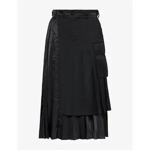 Sacai Pleated Woven Midi Skirt - Black