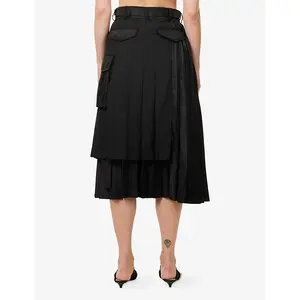 Sacai Pleated Woven Midi Skirt