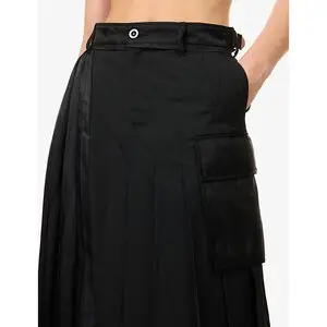 Sacai Pleated Woven Midi Skirt