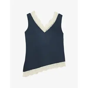 Whistles V-neck Lace-trim Satin Top