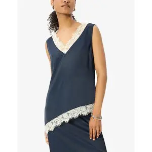 Whistles V-neck Lace-trim Satin Top