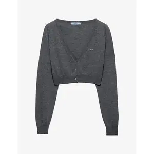 Prada Cropped Cashmere V-neck Cardigan - Grey