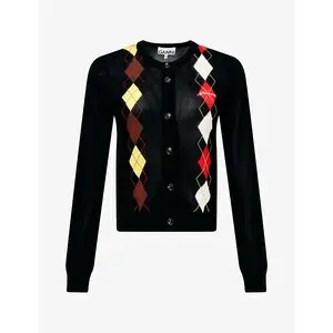 GANNI Argyle Pattern Cotton Knitted Cardigan - Black