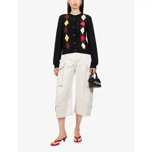 GANNI Cotton-knitted Argyle Cardigan - Black