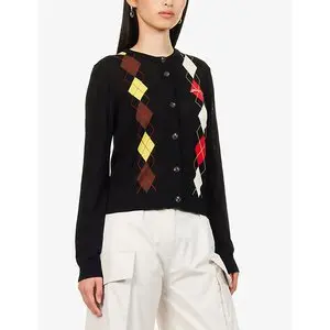 GANNI Cotton-knitted Argyle Cardigan - Black