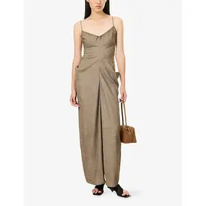 OUDE WAAG Tie-neck Draped Linen-blend Maxi Dress