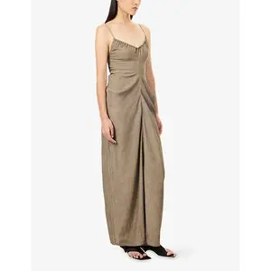 OUDE WAAG Tie-neck Draped Linen-blend Maxi Dress