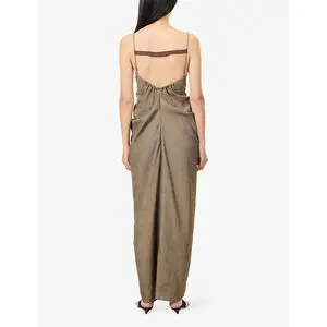 OUDE WAAG Tie-neck Draped Linen-blend Maxi Dress
