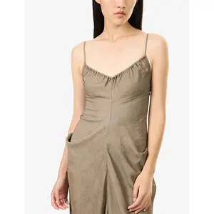 OUDE WAAG Tie-neck Draped Linen-blend Maxi Dress