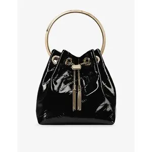 JIMMY CHOO Bon Bon Shiny Biker Leather Bucket Bag - Black/multi/gold