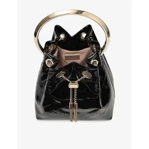 JIMMY CHOO Bon Bon Shiny Biker Leather Bucket Bag