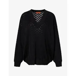 Missoni V-neck Chevron-knit Cotton-blend Jumper - Black