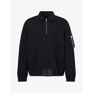 Sacai Patch-pocket 1/4 Zip Cotton-blend Sweatshirt - Black