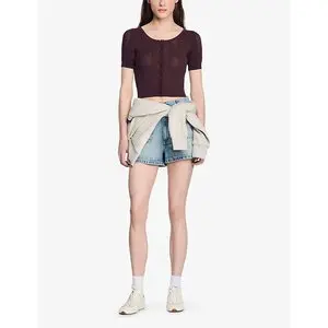 Sandro Short-sleeved Pointelle Knit Cropped Cardigan