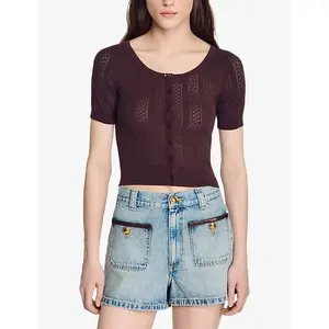Sandro Short-sleeved Pointelle Knit Cropped Cardigan
