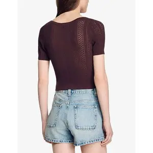 Sandro Short-sleeved Pointelle Knit Cropped Cardigan