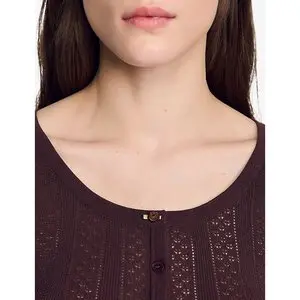Sandro Short-sleeved Pointelle Knit Cropped Cardigan