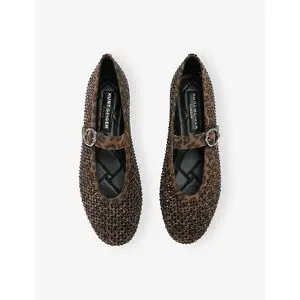 Kurt Geiger Mayfair Embellished Leopard Print Suede Ballet Flats