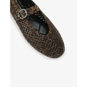 Kurt Geiger Mayfair Embellished Leopard Print Suede Ballet Flats
