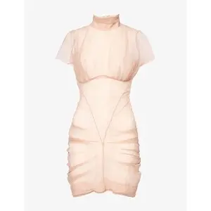 DILARA FINDIKOGLU Ruched Mesh Mini Dress - Nude