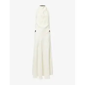 SIEDRES Jeanne Halterneck Jacquard Satin Maxi Dress - Ecru/brown