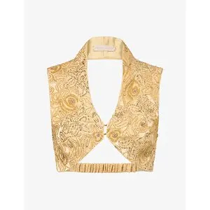GRACE FAENA The Roses Beaded Silk Top