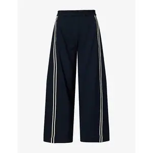 ME+EM Side-stripe Barrel-leg Jersey Trousers - Navy/cream