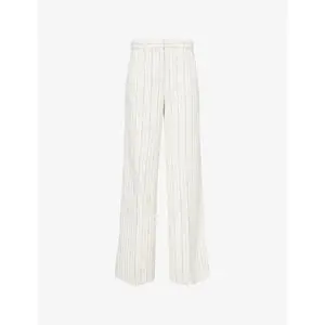 ME+EM Leg Elongator Striped Tweed Linen And Cotton-blend Trousers - Ivory