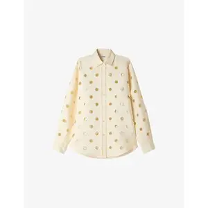 Sandro Embellished Cut-out Polka Dot Shirt - Vanilla
