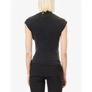 PEACHY DEN Kylie Button Stretch-woven Top