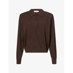 THE FRANKIE SHOP The Frankie Shop Croydon Padded-Shoulder Wool-Blend Polo Shirt Brown