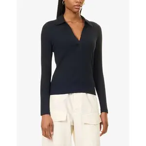 ME+EM V-neck Ribbed Cotton-blend Polo Top