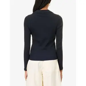 ME+EM V-neck Ribbed Cotton-blend Polo Top