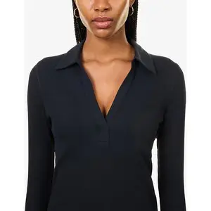 ME+EM V-neck Ribbed Cotton-blend Polo Top