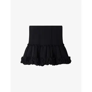 Sandro Knitted Mini Skirt With Floral Appliqu - Black