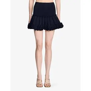 Sandro Floral-appliqué Flared-hem Knitted Mini Skirt