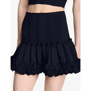 Sandro Floral-appliqué Flared-hem Knitted Mini Skirt