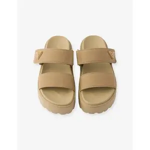 Prada Double Strap Nubuck Leather Platform Slides