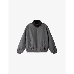 Sandro Relaxed-fit Wool Jacket With Leather Collar - Grey