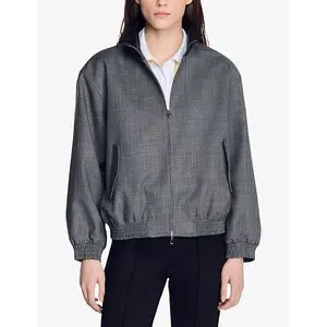 Sandro Relaxed-fit Wool Jacket With Leather Collar