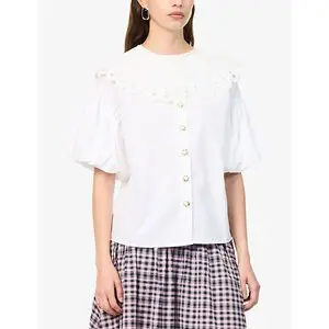 SISTER JANE Lumiere Open Cut-work-collar Cotton Blouse