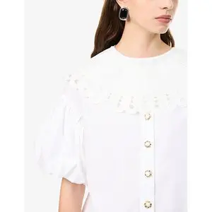 SISTER JANE Lumiere Open Cut-work-collar Cotton Blouse
