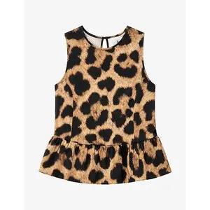 RO&ZO Leopard-print Peplum Cotton Top